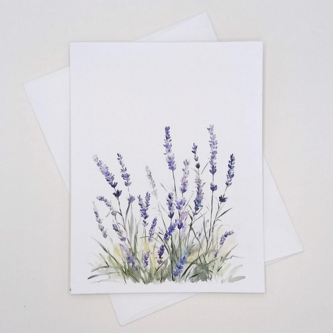 Lavender Note Card Set, 8 Blank Folded Cards, Watercolor Style ...