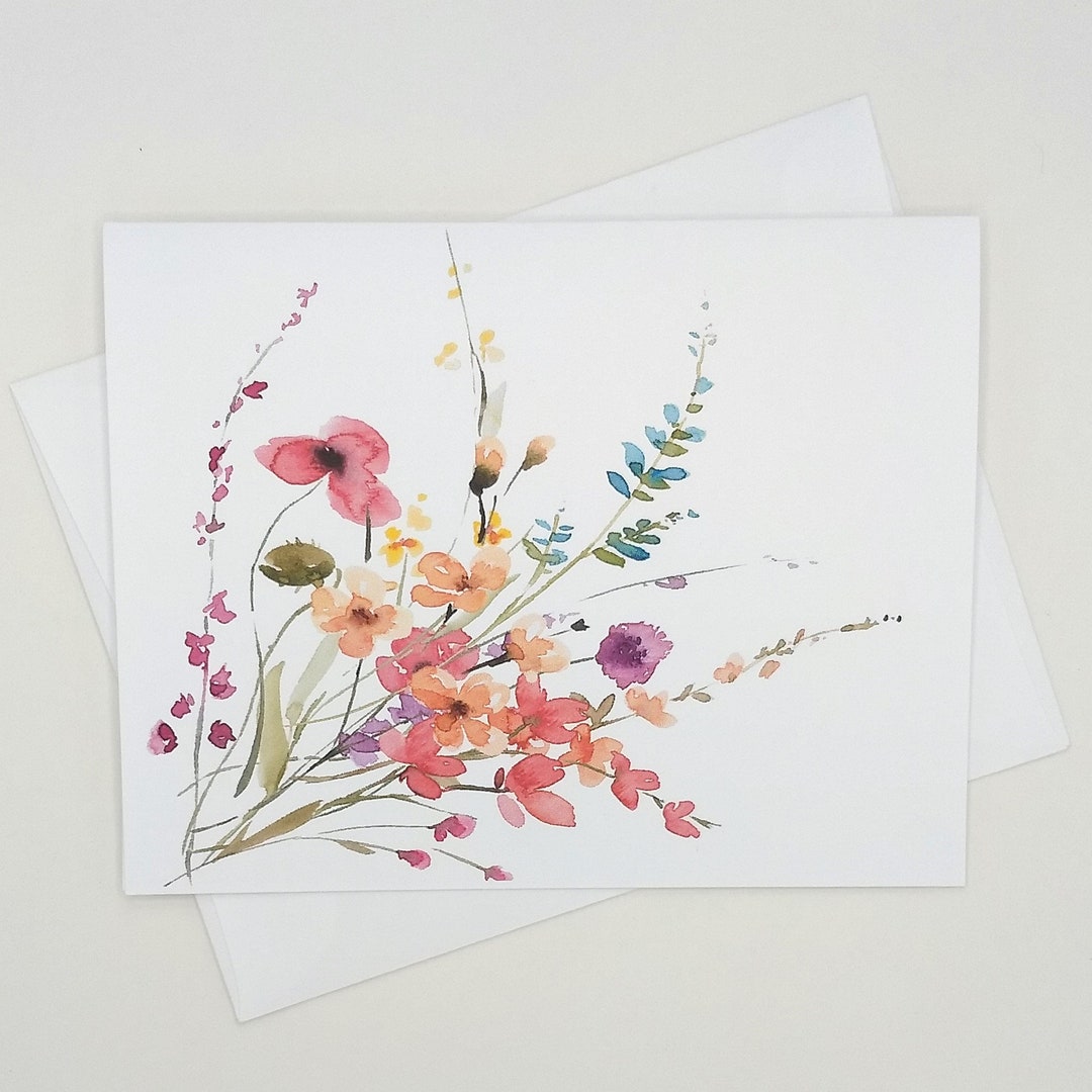 Wildflowers Note Card Set, 8 Blank Inside Folded Cards, Watercolor ...