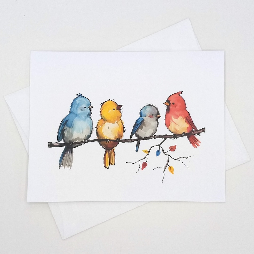 Colorful Birds on a Branch Note Cards, Set of 8 Matching Bird Cards ...