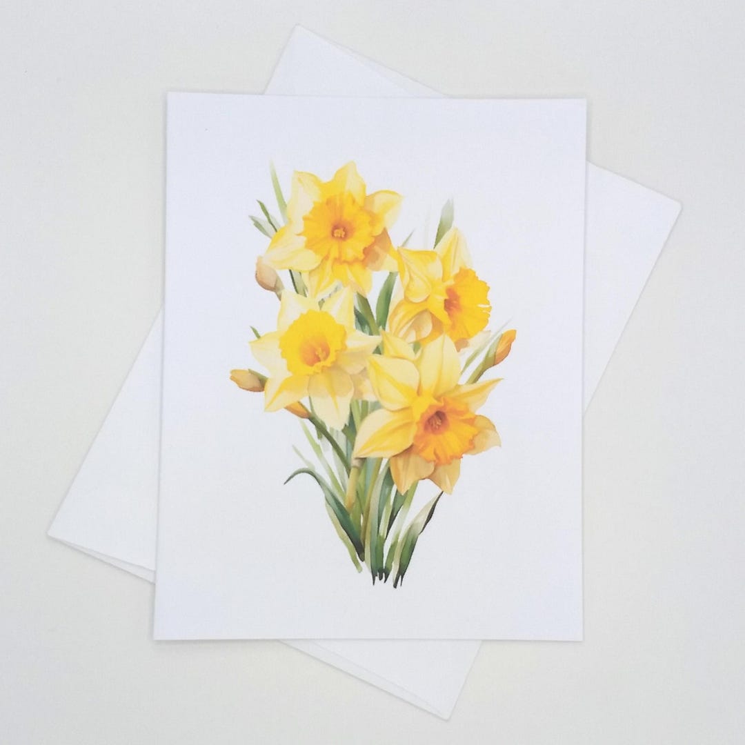Daffodils Card Set, 8 Matching Note Cards, Watercolor Style Narcissus ...