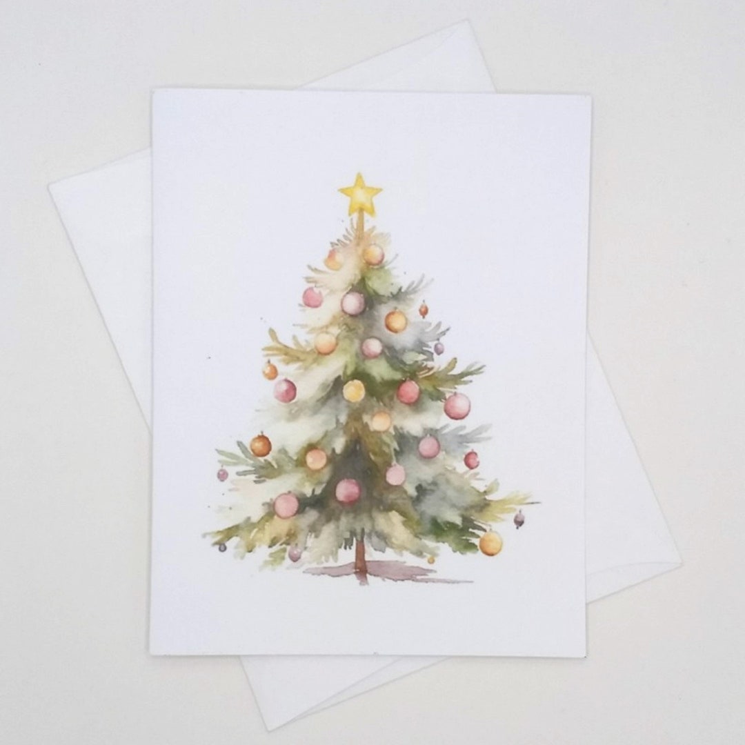 Pastel Tree Christmas Cards, Blank Holiday Note Cards, Winter ...