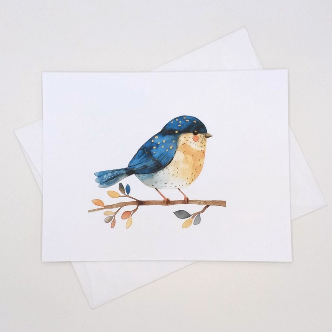 Folk Art Bird Note Card Set, 8 Blank Folded Note Cards, Scandinavian ...