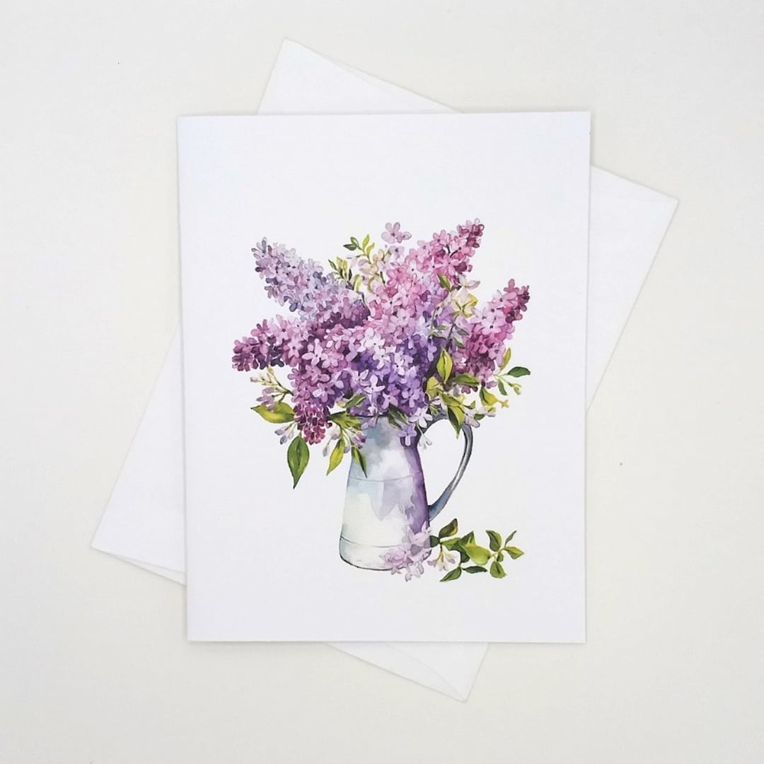 Lilacs Bouquet Card Set, 8 Blank Inside A2 Size Cards With Envelopes ...