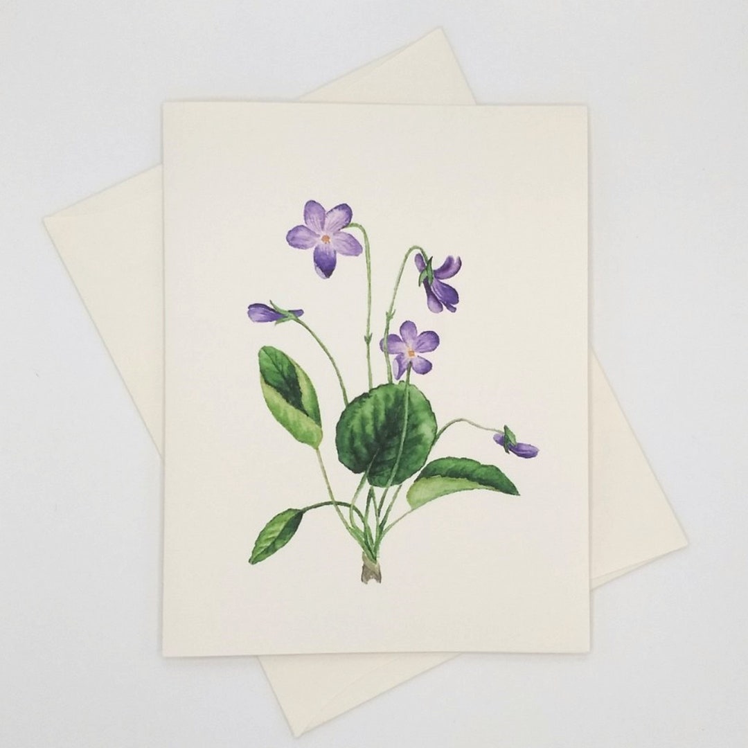 Violets Note Cards Set, 8 Blank Folded Cards, Watercolor Flowers ...