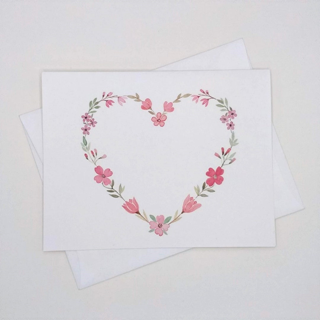 Heart Valentine Cards, 8 Blank Folded Note Cards, Watercolor Style ...