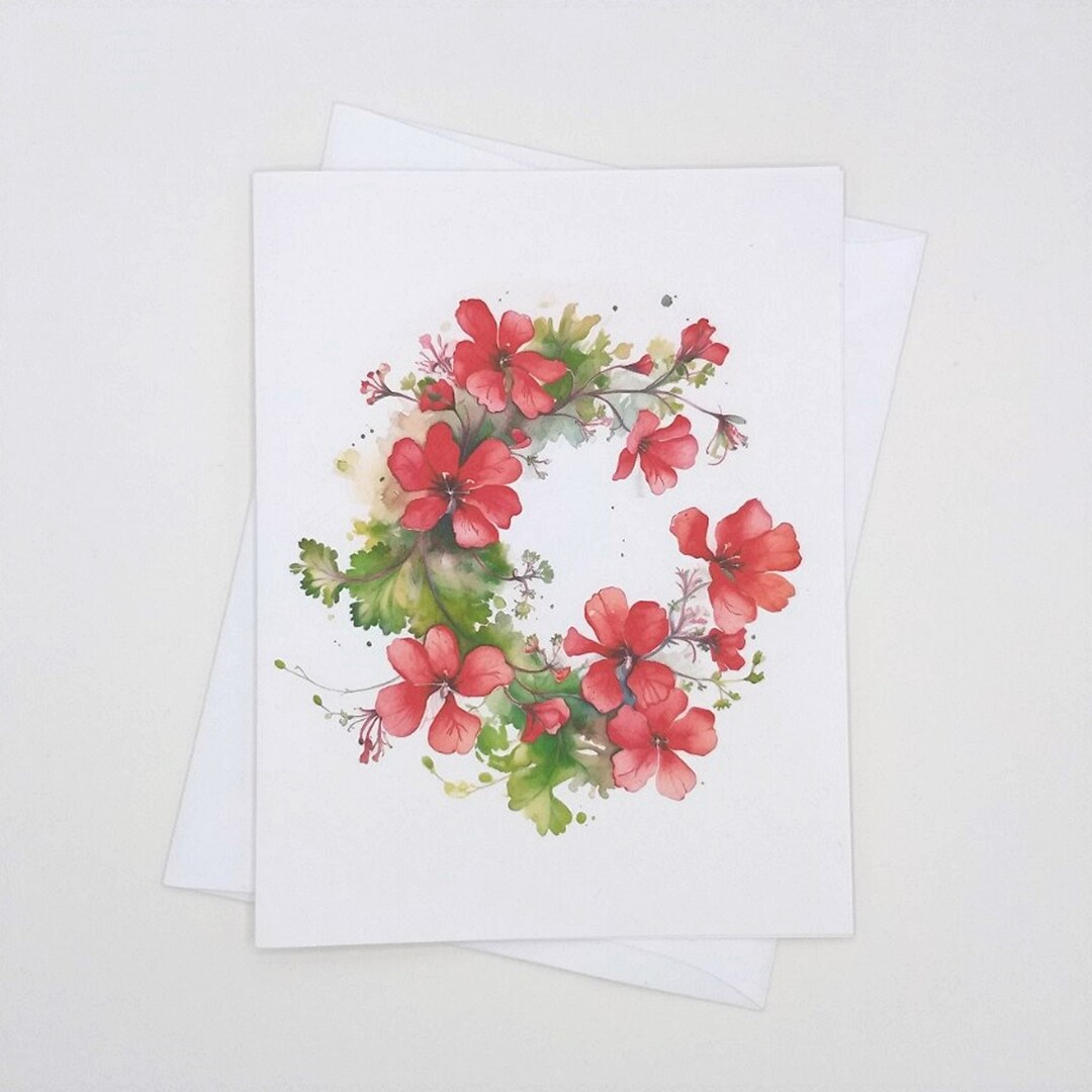 Red Geraniums Card, Set of 8 Blank Folded Cards, Watercolor Flowers ...