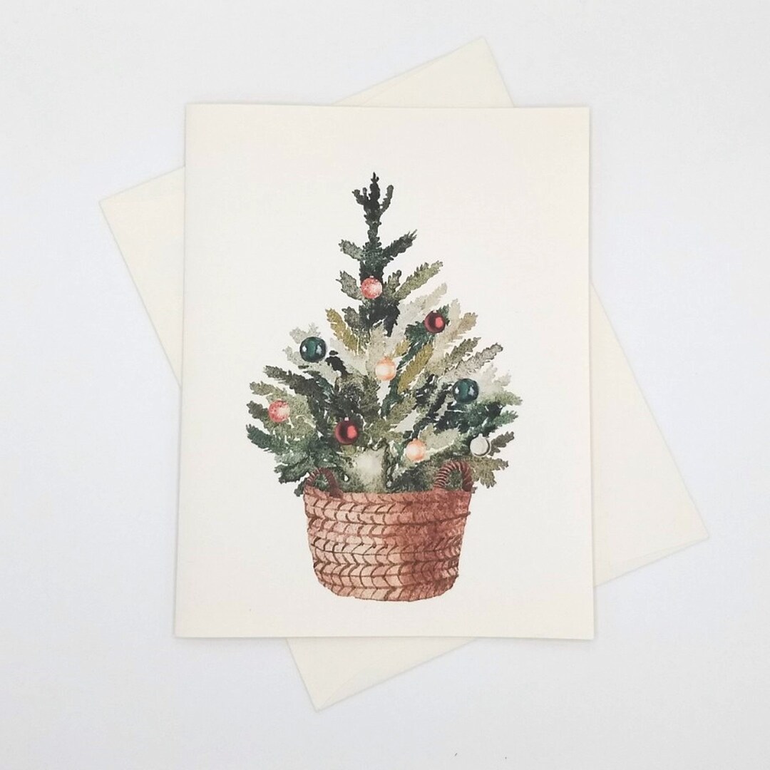 Christmas Tree Card Set, Holiday Note Cards, 8 Blank Folded Note Cards ...
