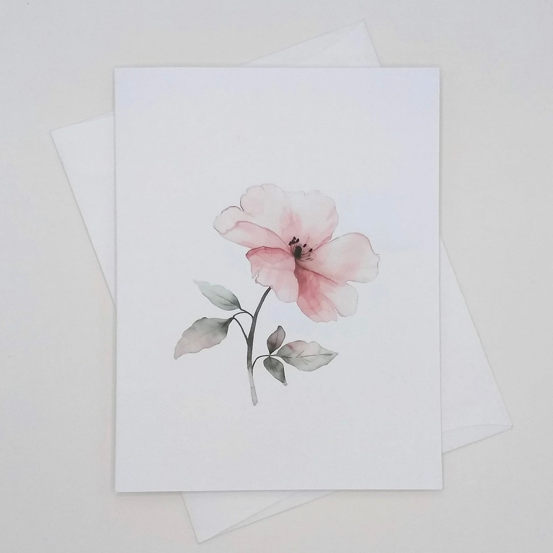 Pastel Pink Flower Note Card Set, 8 Blank Note Cards, Watercolor Style ...