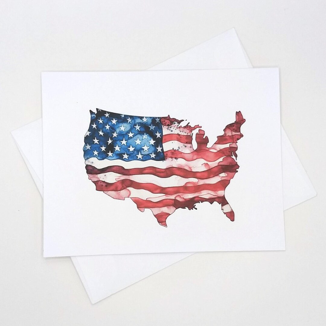 United States of America Flag Note Card Set, 8 Blank Cards, USA Flag ...
