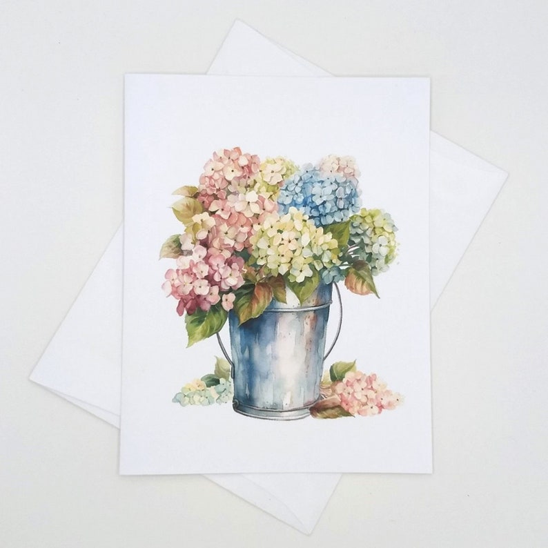 Hydrangea Flowers Note Cards Set, 8 Blank Inside Folded Cards ...