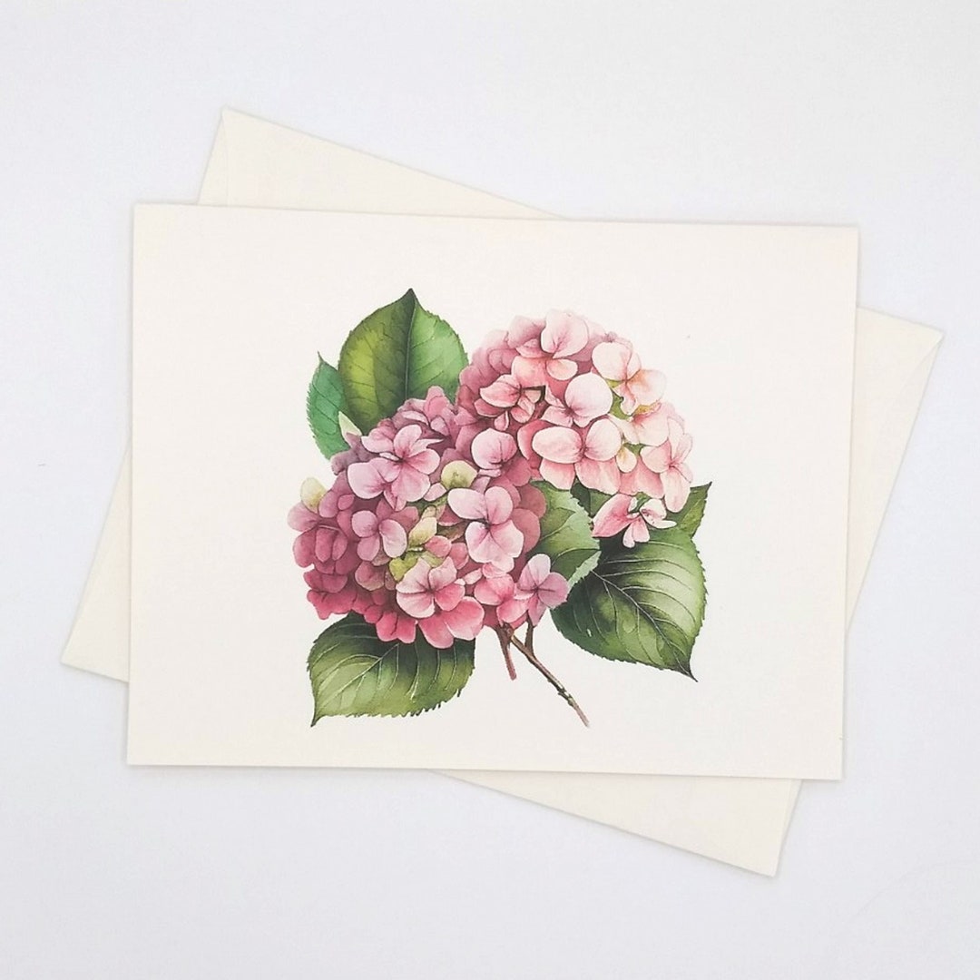 Pink Hydrangeas Note Cards Set, 8 Blank Inside A2 Size Cards With ...
