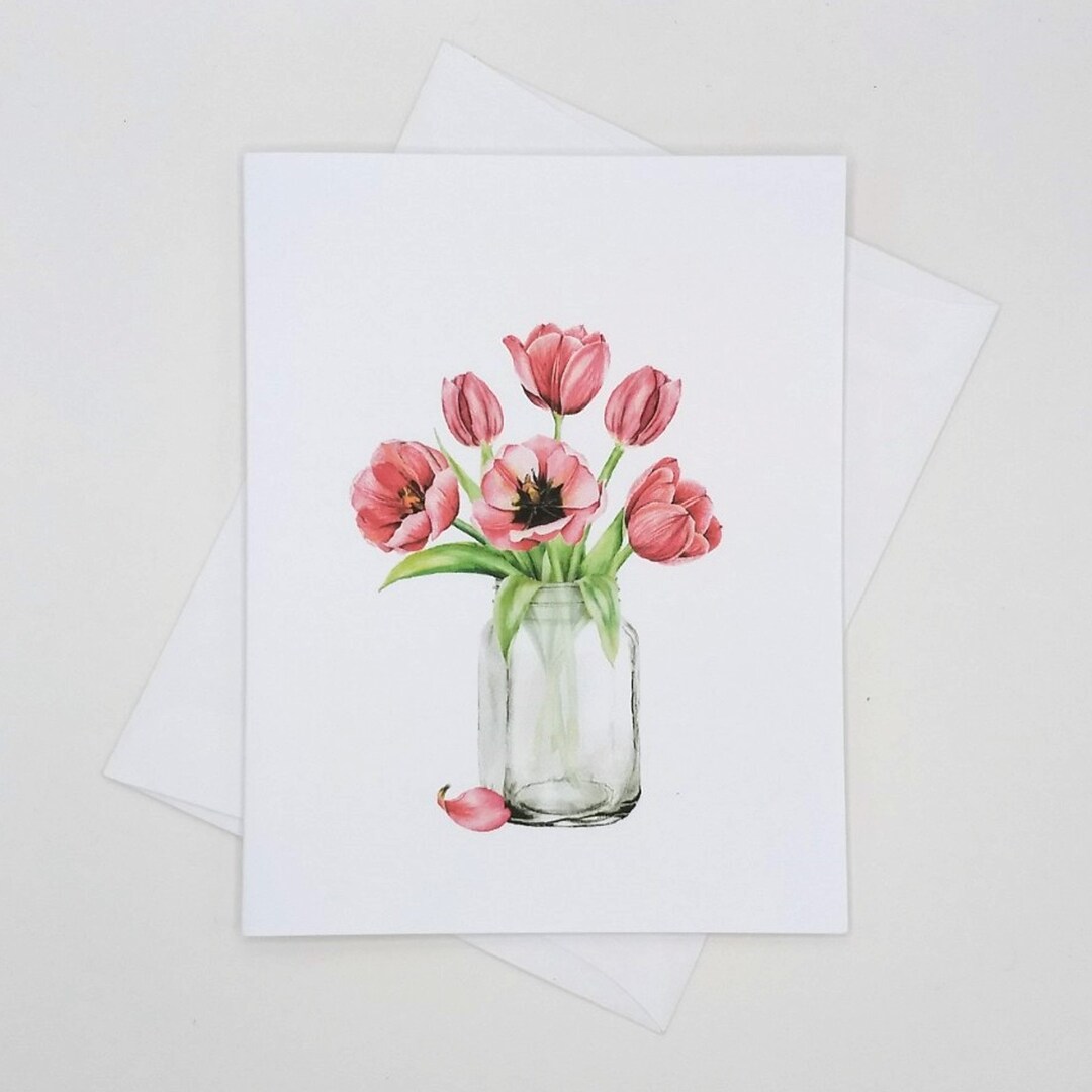 Tulips Note Cards Set, 8 Blank Folded Cards, Watercolor Style Spring ...