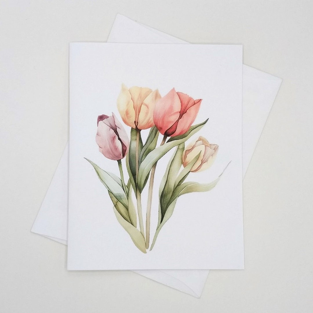 Tulips Note Cards Set, 8 Blank Inside A2 Size Cards With Envelopes ...