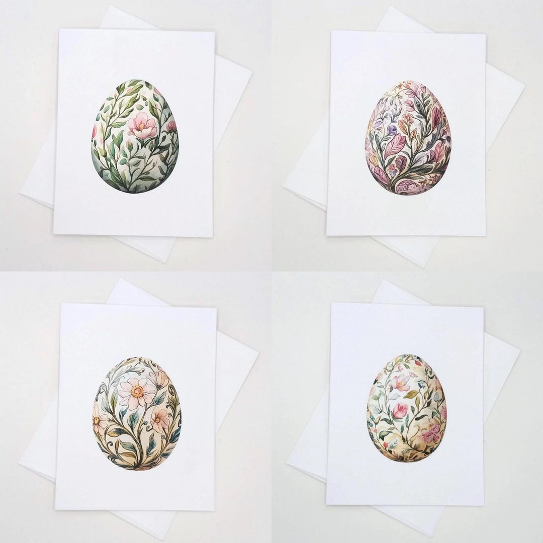 Assorted Floral Easter Eggs Note Card Set, 8 Blank Inside Folded Cards ...