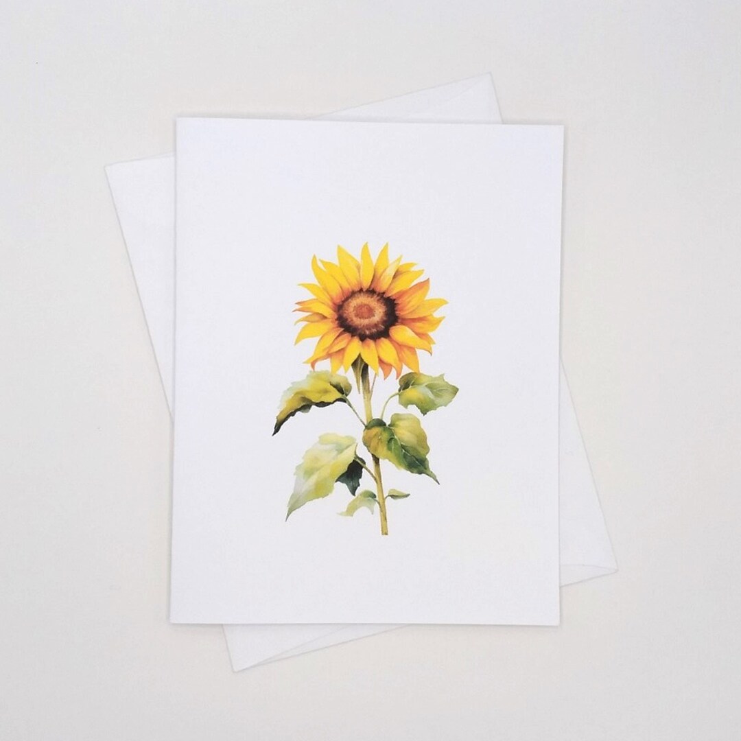 Sunflower Note Card Set, 8 Blank Folded Cards, Watercolor Flowers ...