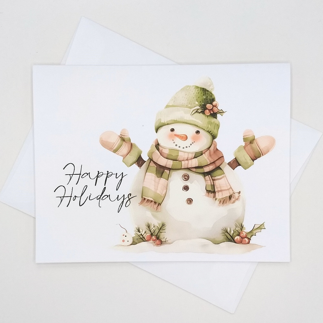 Christmas Cards, Snowman Note Cards Set of 8, Snow, Winter, Cute ...