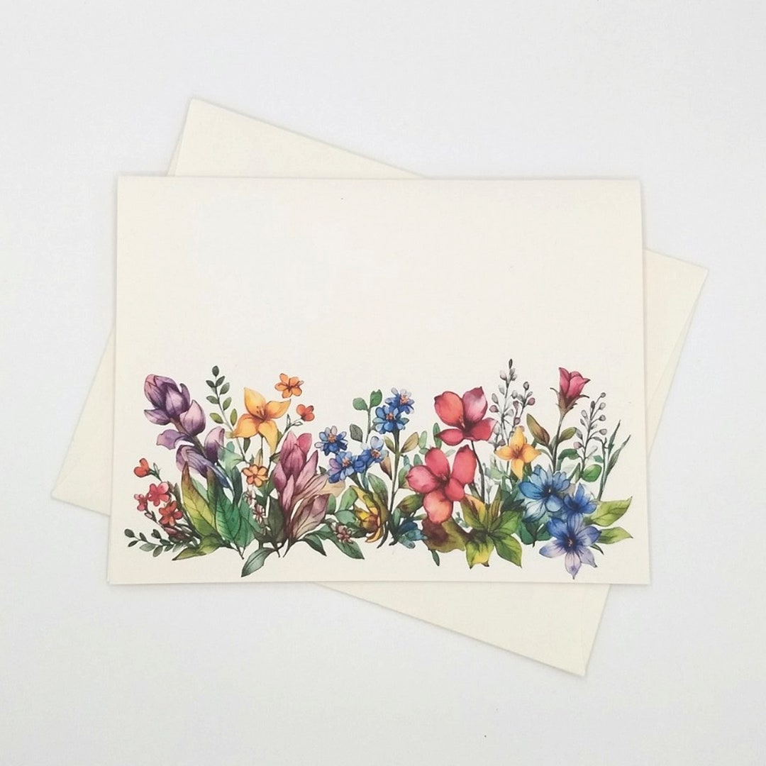Wildflower Cards, Set of 8 Blank Folded Note Cards, Watercolor Flowers ...