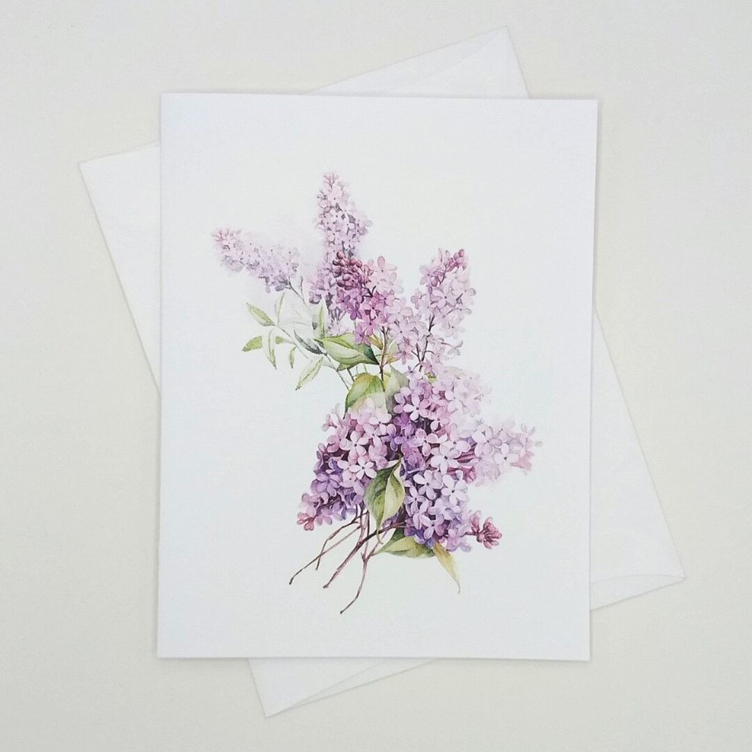 Lilacs Note Cards Set, 8 Blank Folded Note Cards, Watercolor Style ...