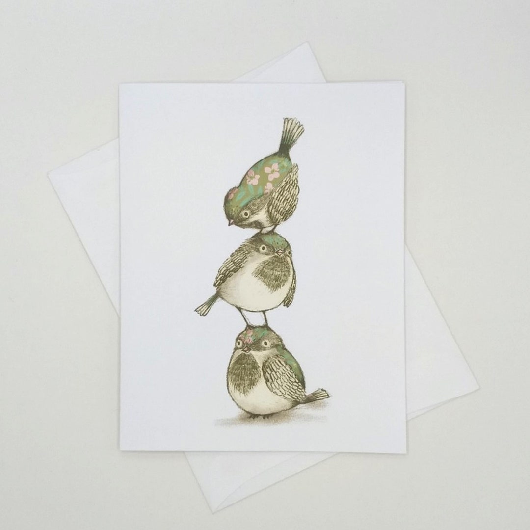 Whimsical Birds Note Cards, 8 Blank Folded Note Cards, Watercolor Bird ...