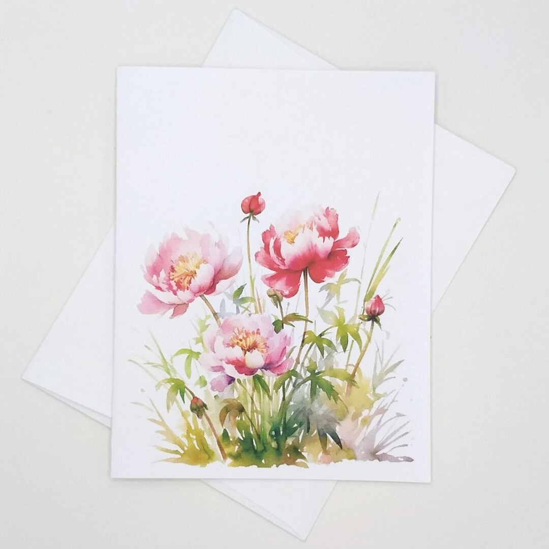 Pink Peonies Cards, 8 Blank Inside A2 Size Note Cards With Envelopes ...