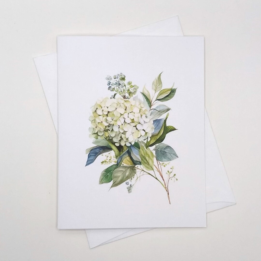 White Hydrangea Flowers Note Cards Set, 8 Blank Inside A2 Size Cards ...