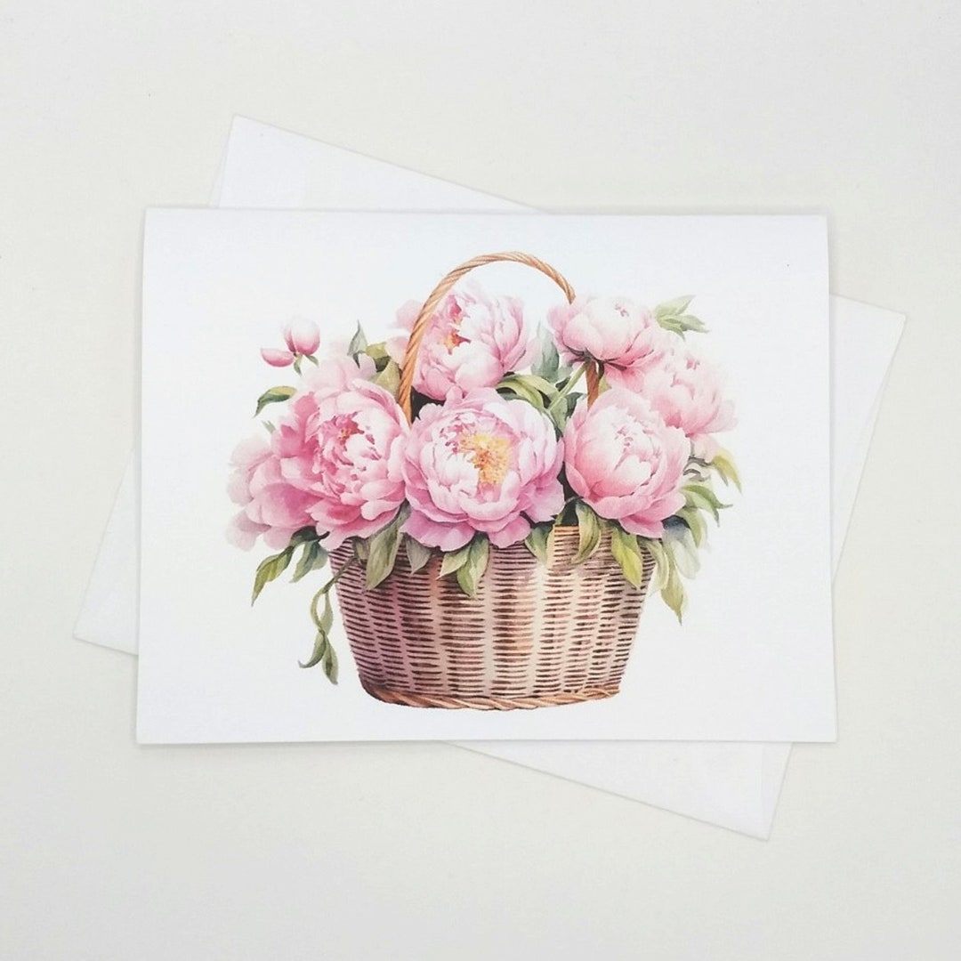 Peonies in Basket Cards, Note Cards, Set of 8 Blank Folded Cards ...
