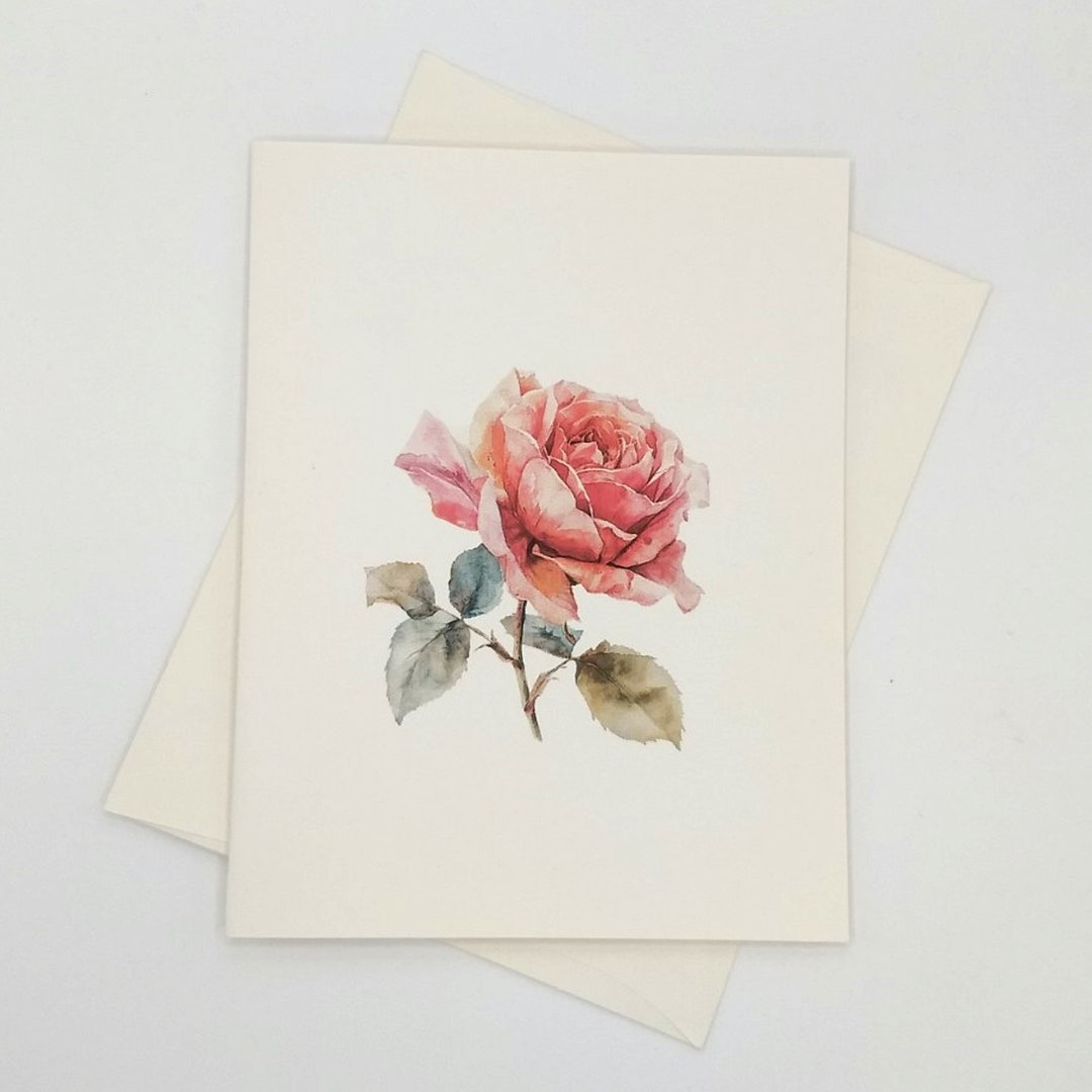 Rose Note Card Set, 8 Blank Folded Cards, Watercolor Roses, Notecards ...