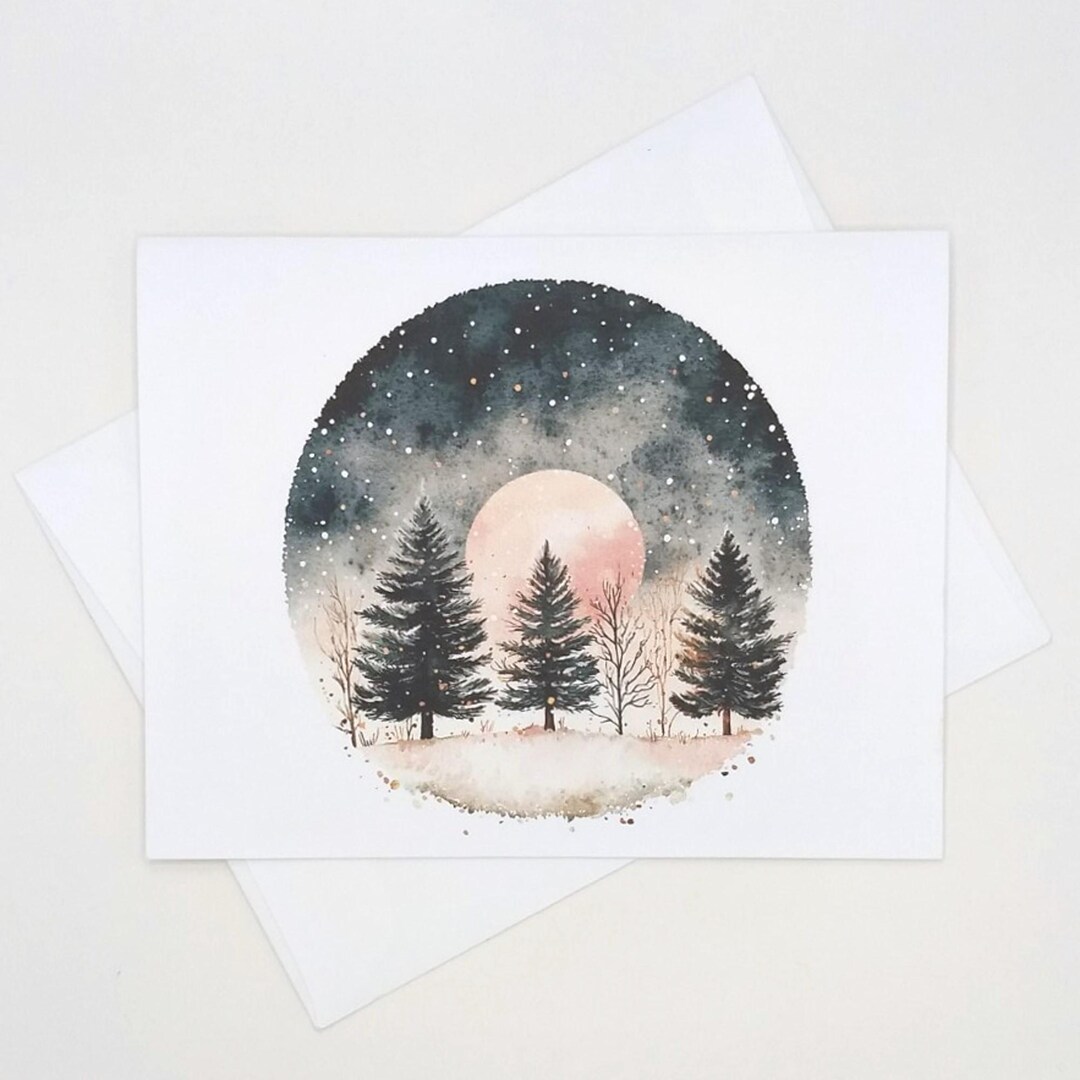 Winter Forest Christmas Cards, 8 Blank Folded Note Cards Set, Winter ...