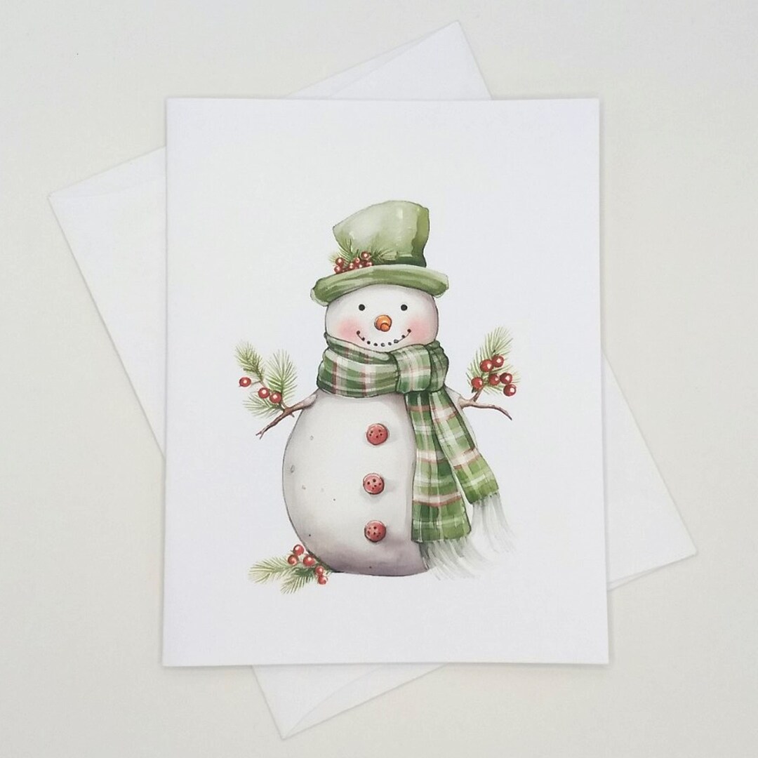 Snowman Christmas Cards, 8 Blank Note Cards, Winter Holiday Card Set ...