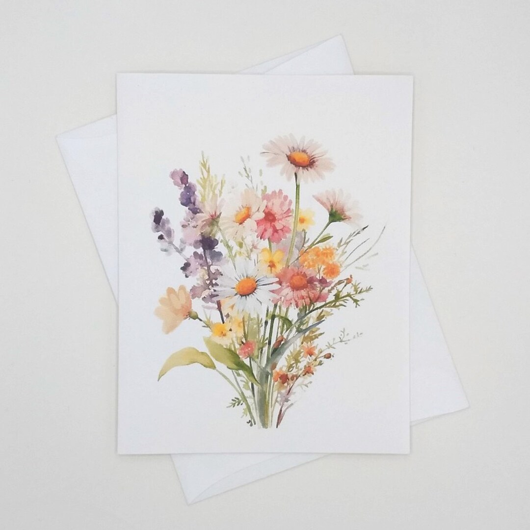 Wildflower Note Cards, Set of 8 Blank Folded Cards, Watercolor Flowers ...