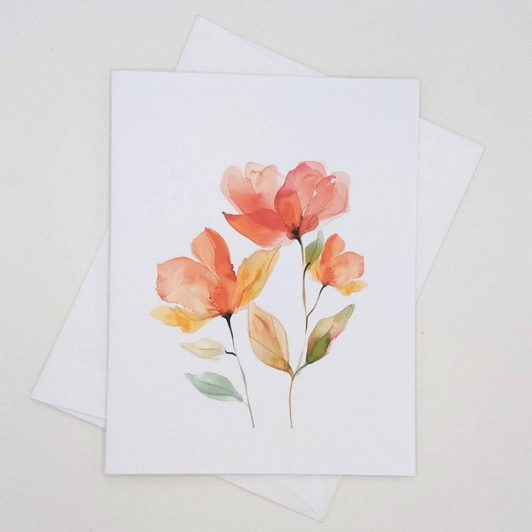 Pretty Flowers Note Card Set, 8 Blank Folded Cards, Watercolor Flowers ...