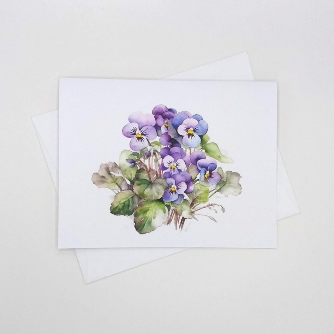 Violets Bouquet Note Cards Set, 8 Blank Folded Cards, Botanical ...