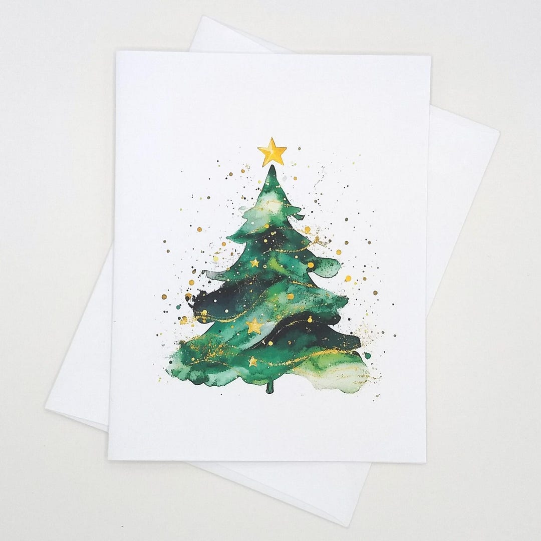 Christmas Card Set, 8 Blank Christmas Tree Note Cards, Evergreen Pine ...