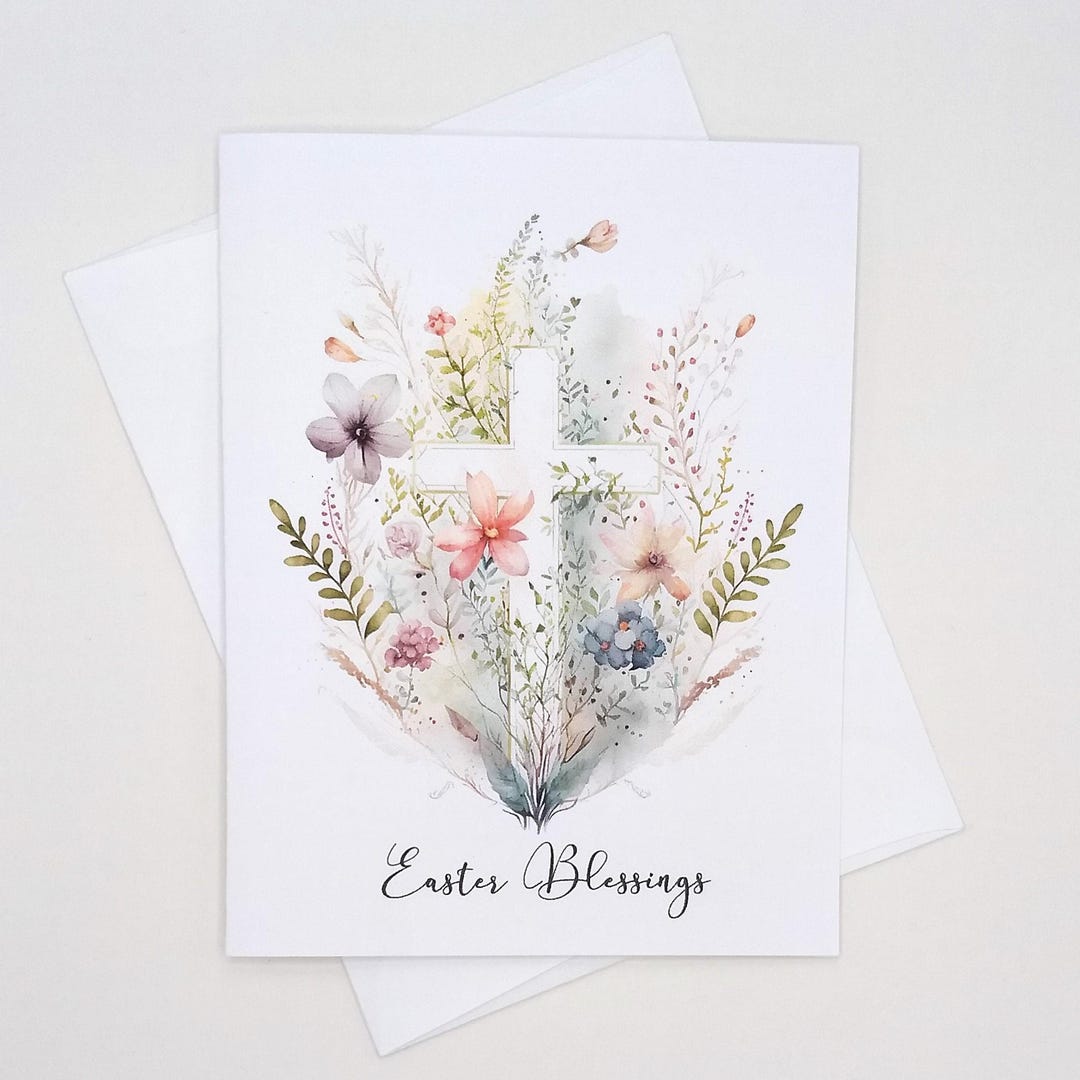 Religious Easter Floral Cross Card Set, 8 Matching Note Cards ...