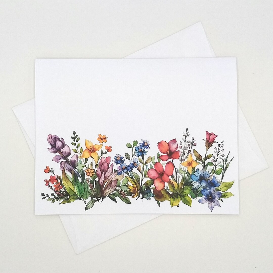 Wildflower Card Set, 8 Matching Note Cards, Watercolor Meadow ...