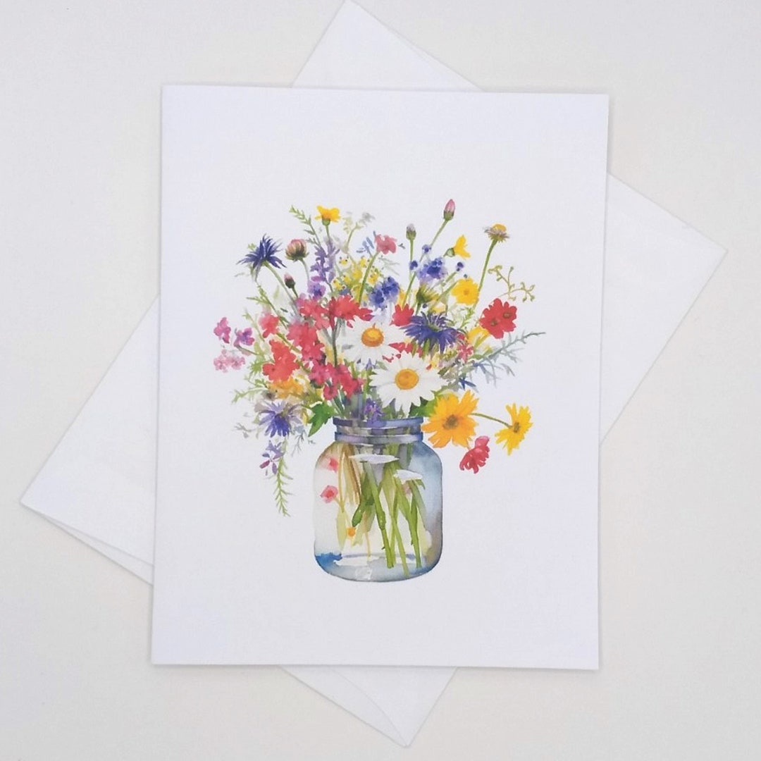 Wildflower Bouquet Note Cards Set, Blank Folded Cards, Watercolor Style ...