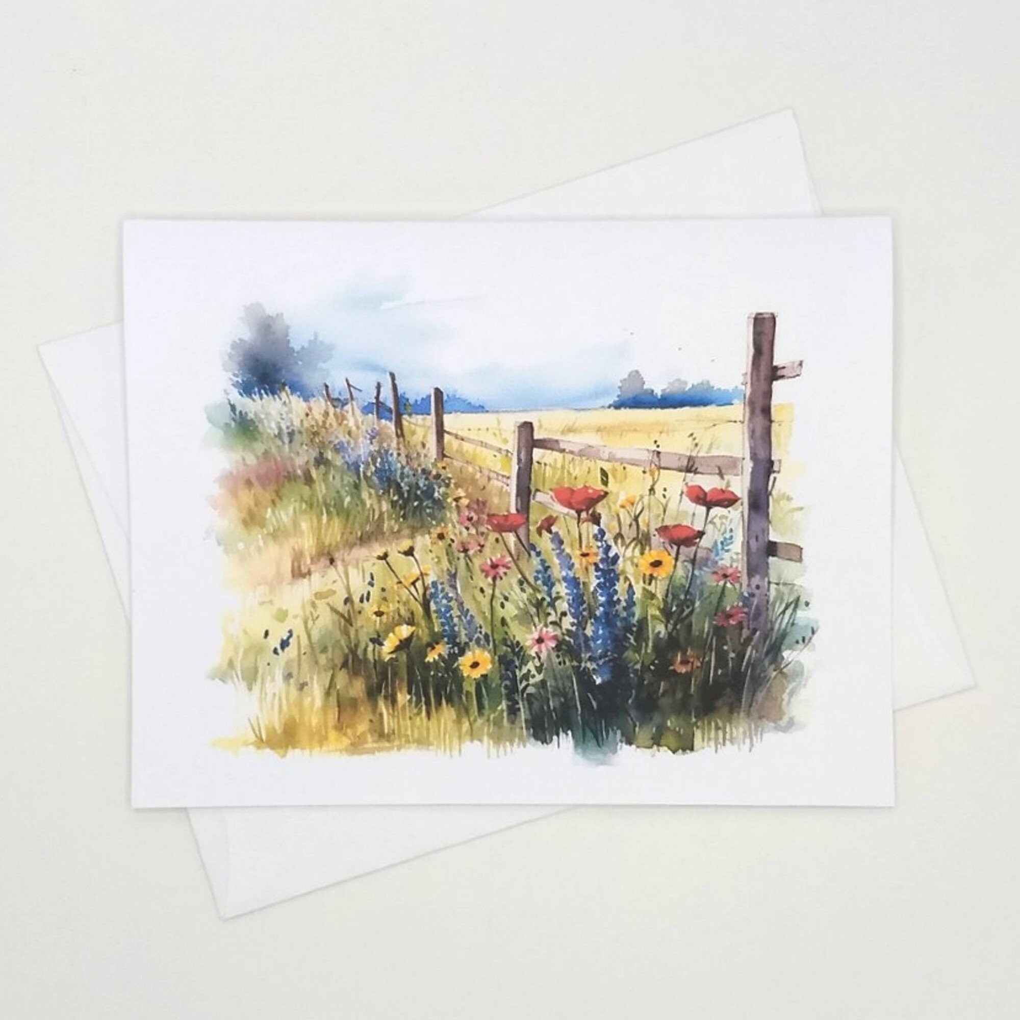 Country Landscape Card Set, 8 Blank Folded Note Cards, Watercolor, Farm ...