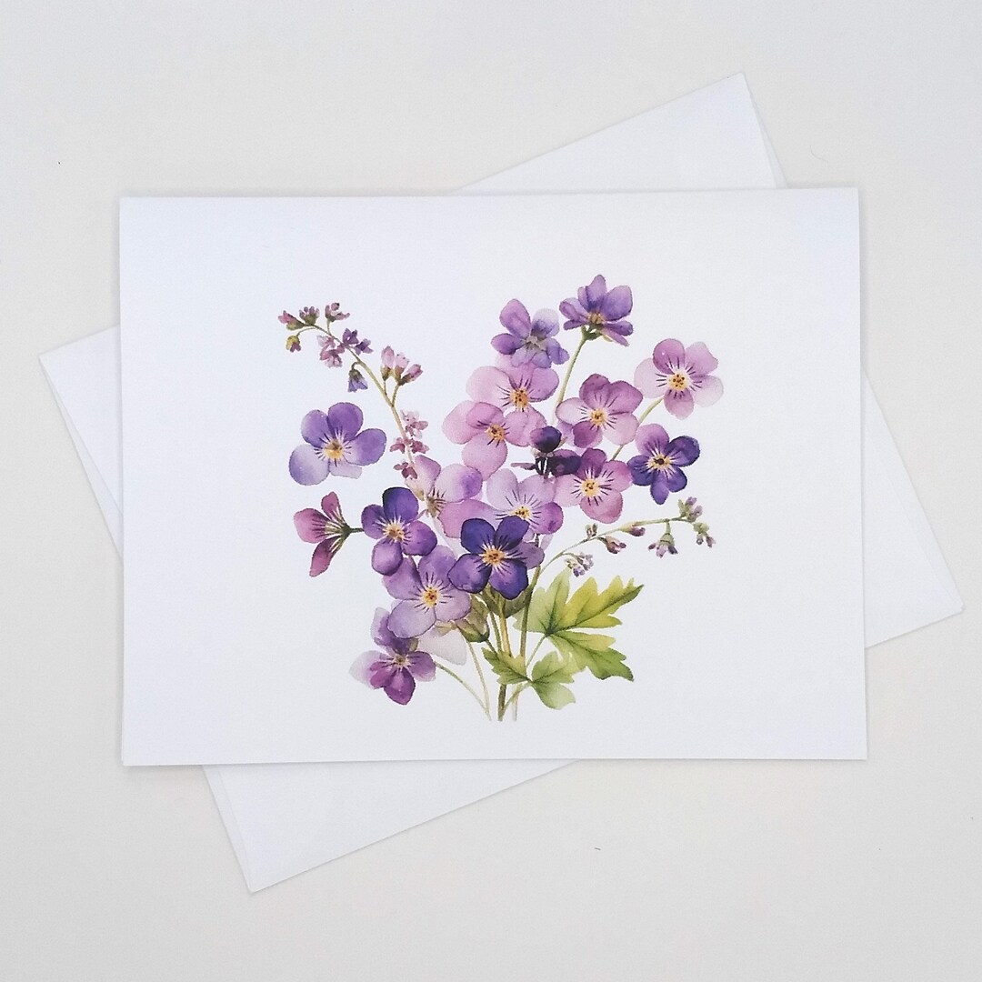 Violets Note Cards, 8 Blank Inside A2 Size Card Set With Envelopes ...