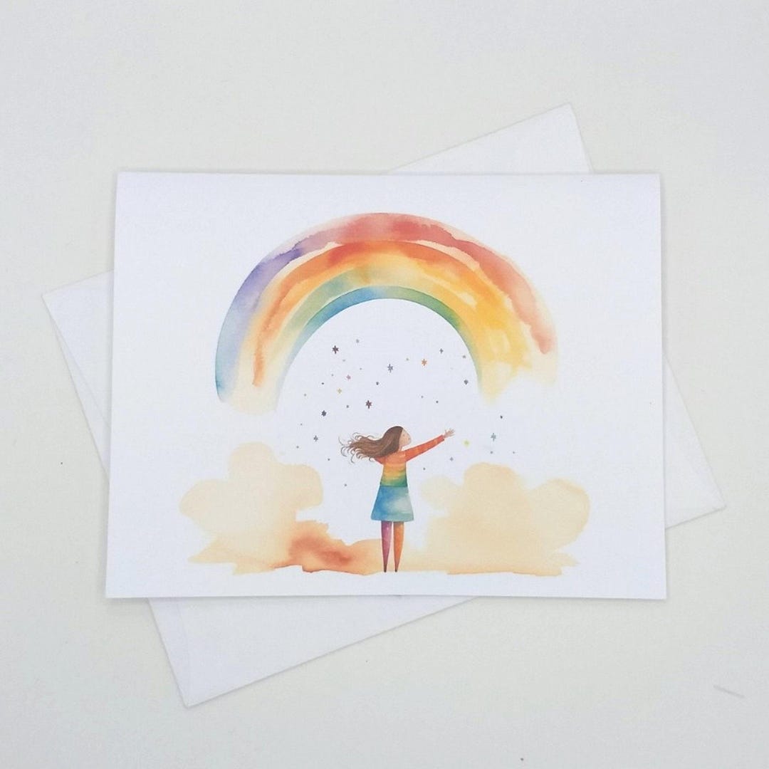 Rainbow Girl Card Set, 8 Blank Inside Note Cards With Envelopes ...