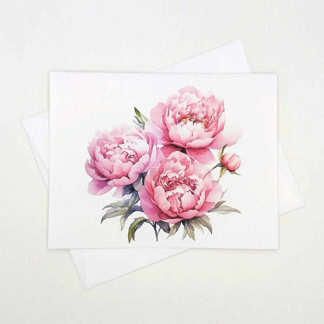 Pink Peony Note Card Set, 8 Matching Cards, Watercolor Floral Cards ...