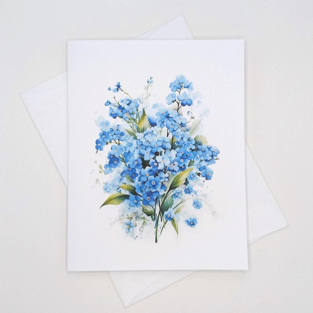 Forget Me Not Flowers Note Card Set, 8 Matching All Occasion Cards ...