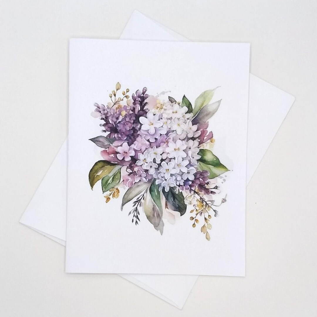 Lilacs Card Set, 8 Blank Folded Cards With Envelopes, Watercolor Style ...