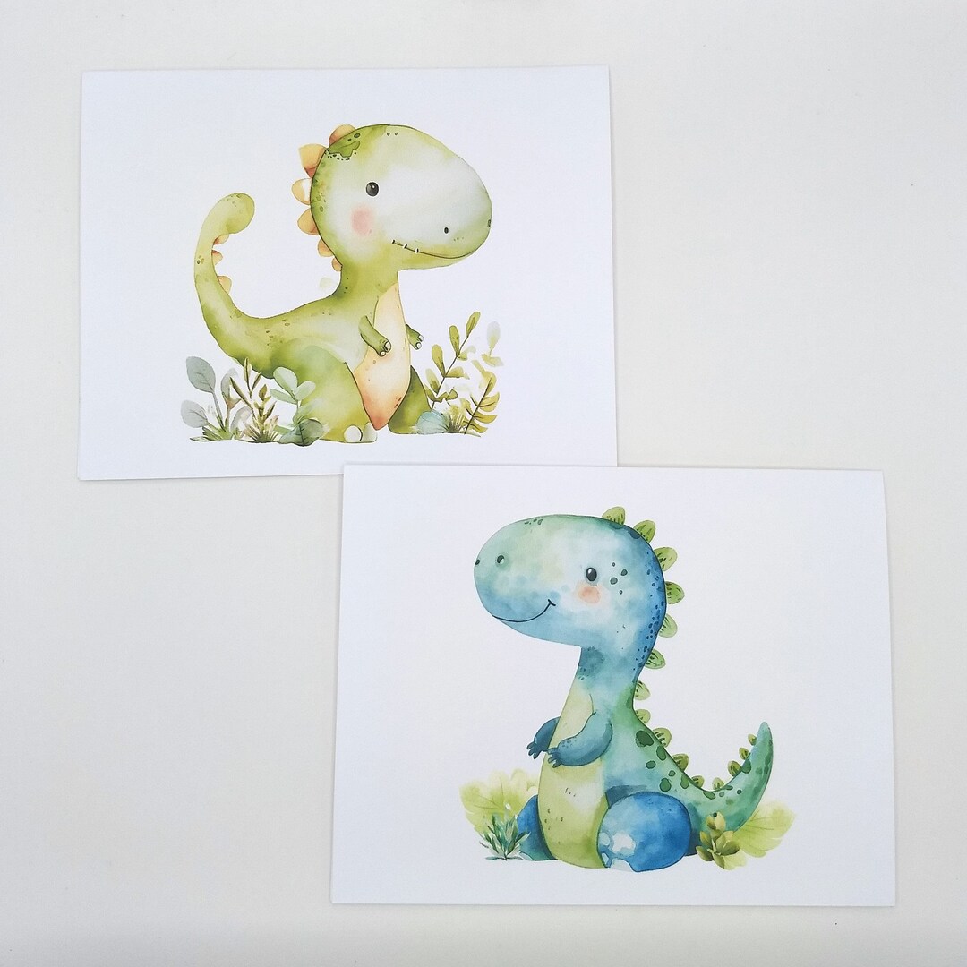 Cute Dinosaur Note Card Set, 8 Blank Inside Cards, Child Birthday, Baby ...