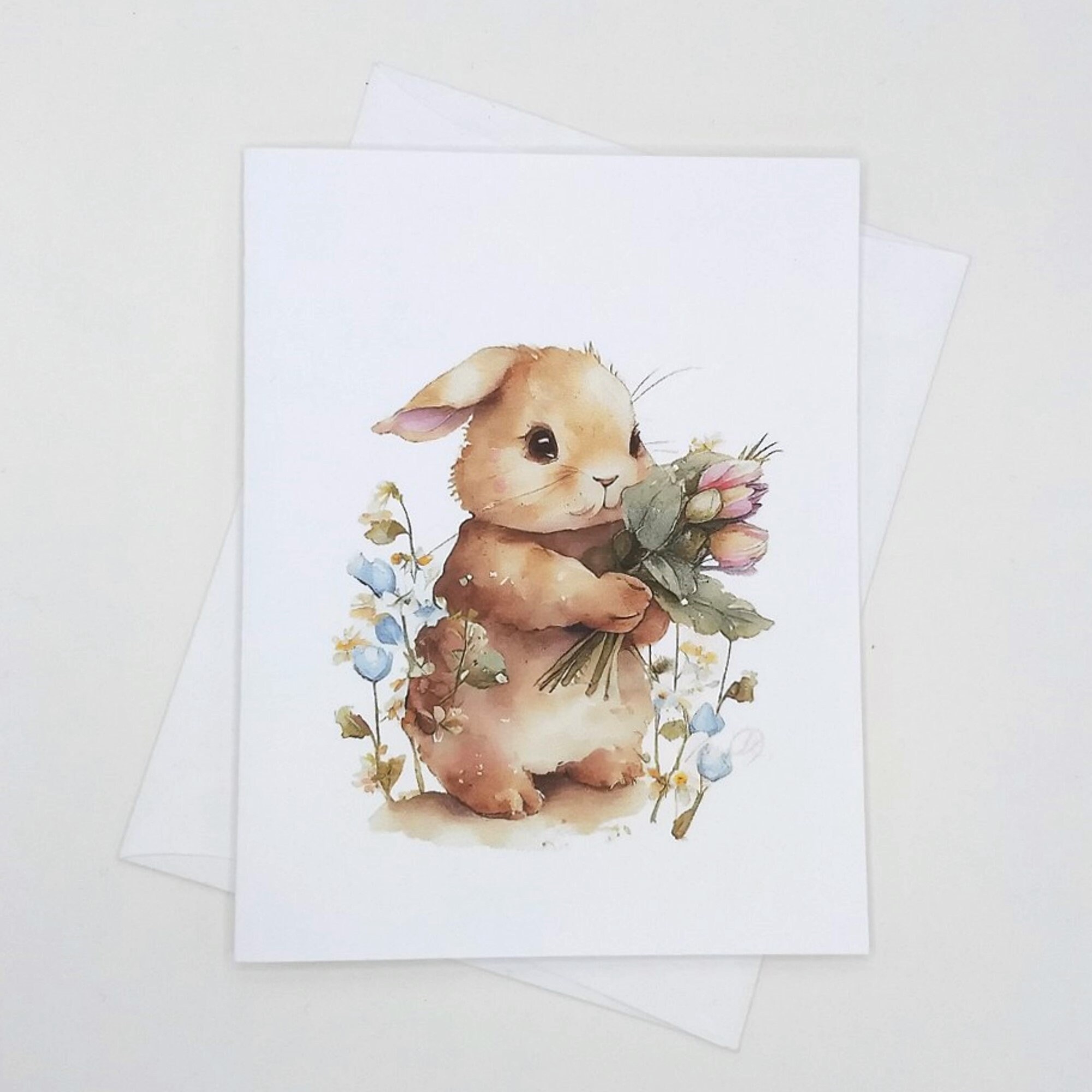 Cute Bunny Note Cards, Set of 8 Blank Folded Cards, Watercolor Rabbits ...