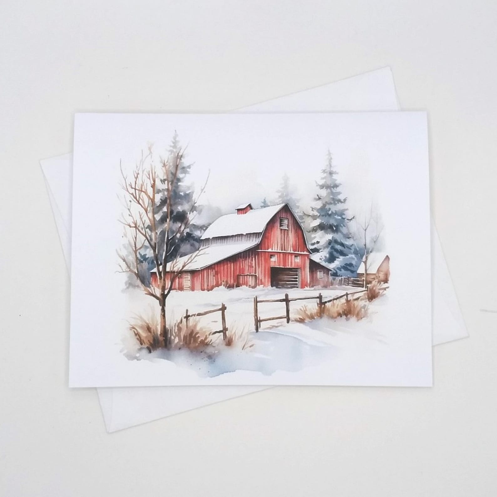 Winter Barn Note Cards Set, 8 Blank Folded Cards, Farm, Snow Scene ...