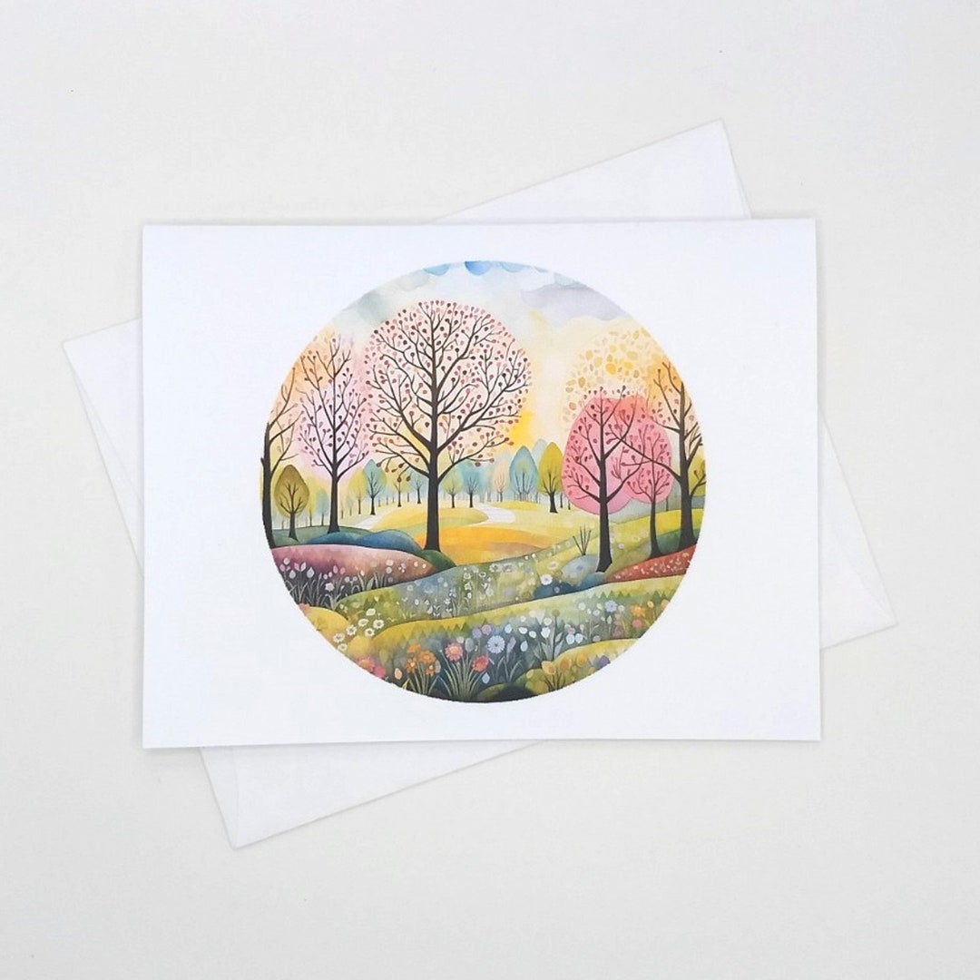 Spring Trees Landscape Cards, 8 Blank Folded Note Card Set With ...