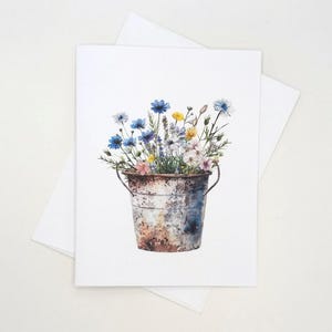 Wildflowers in Rustic Bucket Note Cards Set, 8 Blank Folded Cards ...