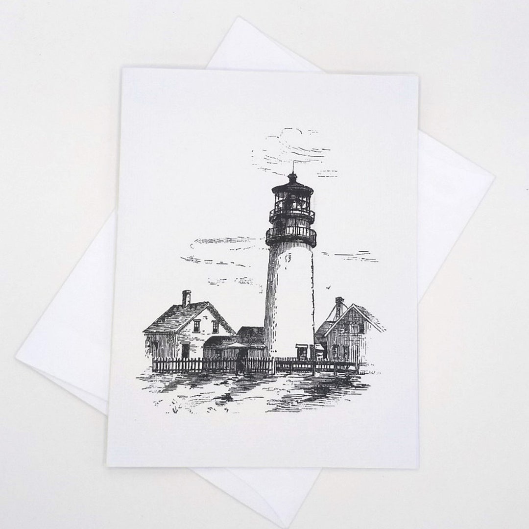 Lighthouse Drawing Card Set, 8 Blank Inside Folded Note Cards ...