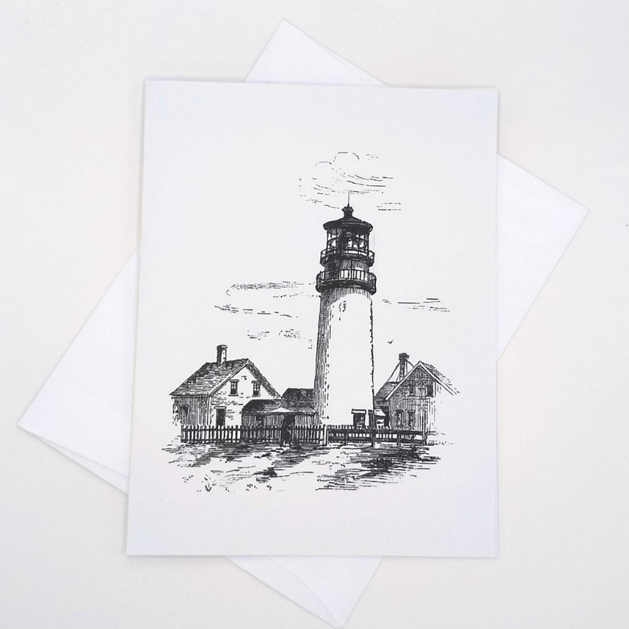 Lighthouse Drawing Card Set, 8 Blank Inside Folded Note Cards ...
