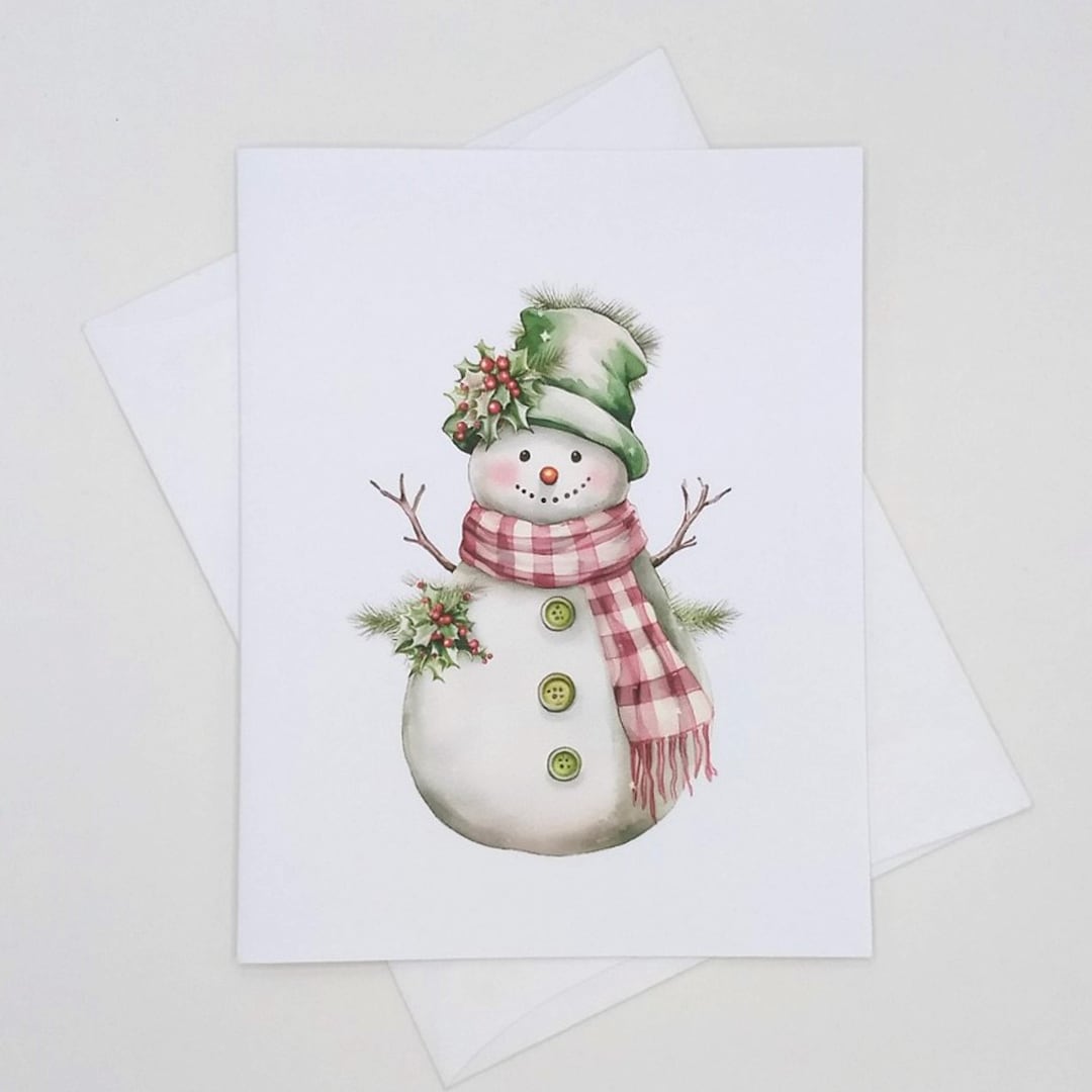 Cute Snowman Christmas Cards, 8 Blank Note Cards, Winter Holiday Card ...